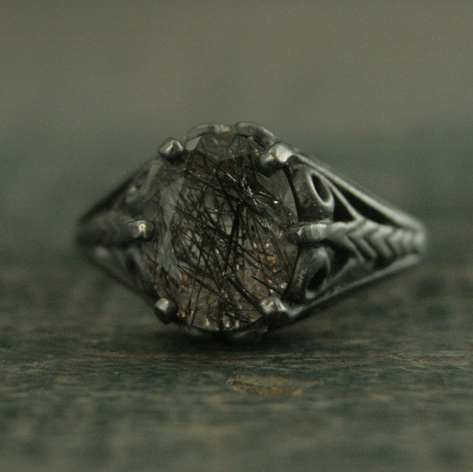Black Tourmalinated Quartz Ring Black Rutilated Quartz 8x10 - Etsy