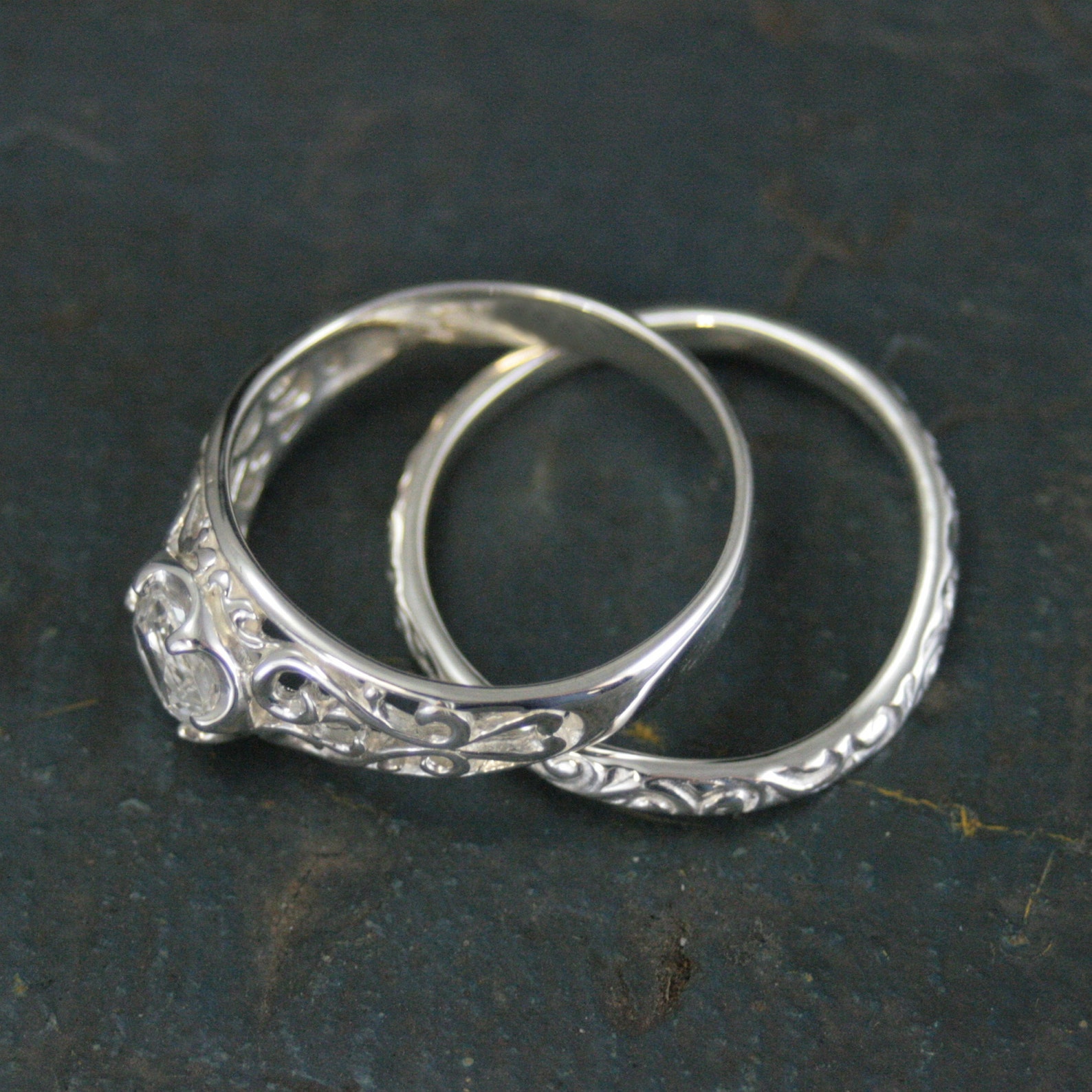 Silver Bridal Set Silver Engagement Ring Filigree Sleeping - Etsy
