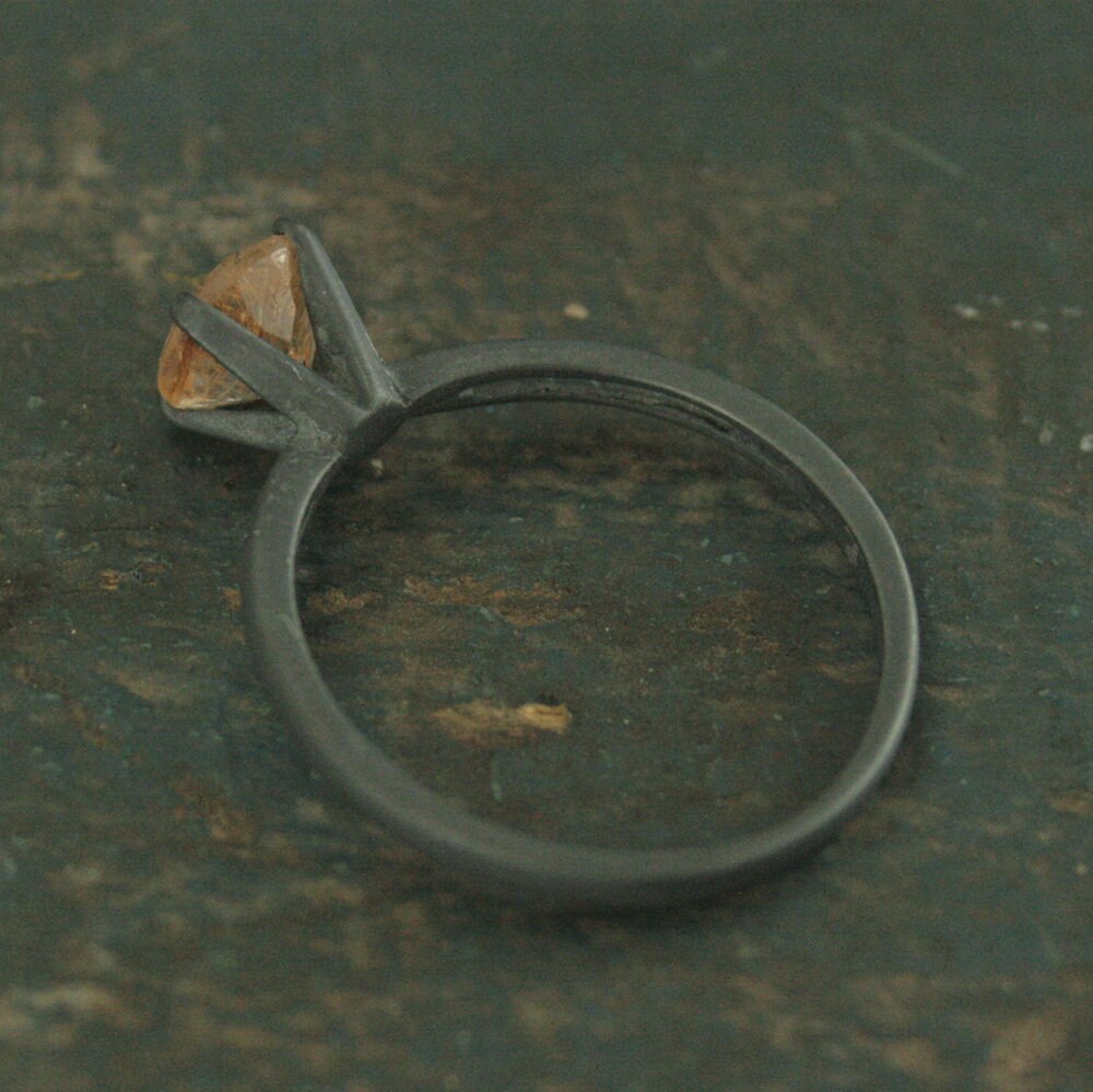 Flat Black Engagement Ring Oxidized Black Ring Copper | Etsy