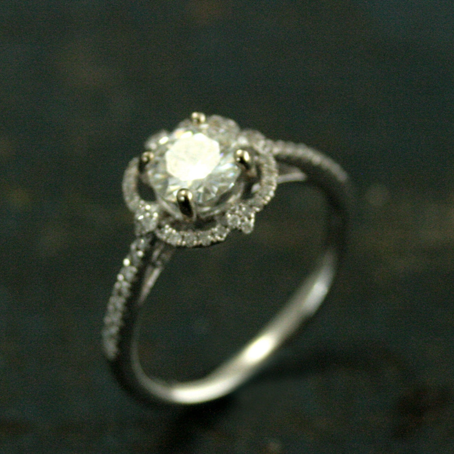14K White Gold Flower Engagement Ringforever Brilliant - Etsy