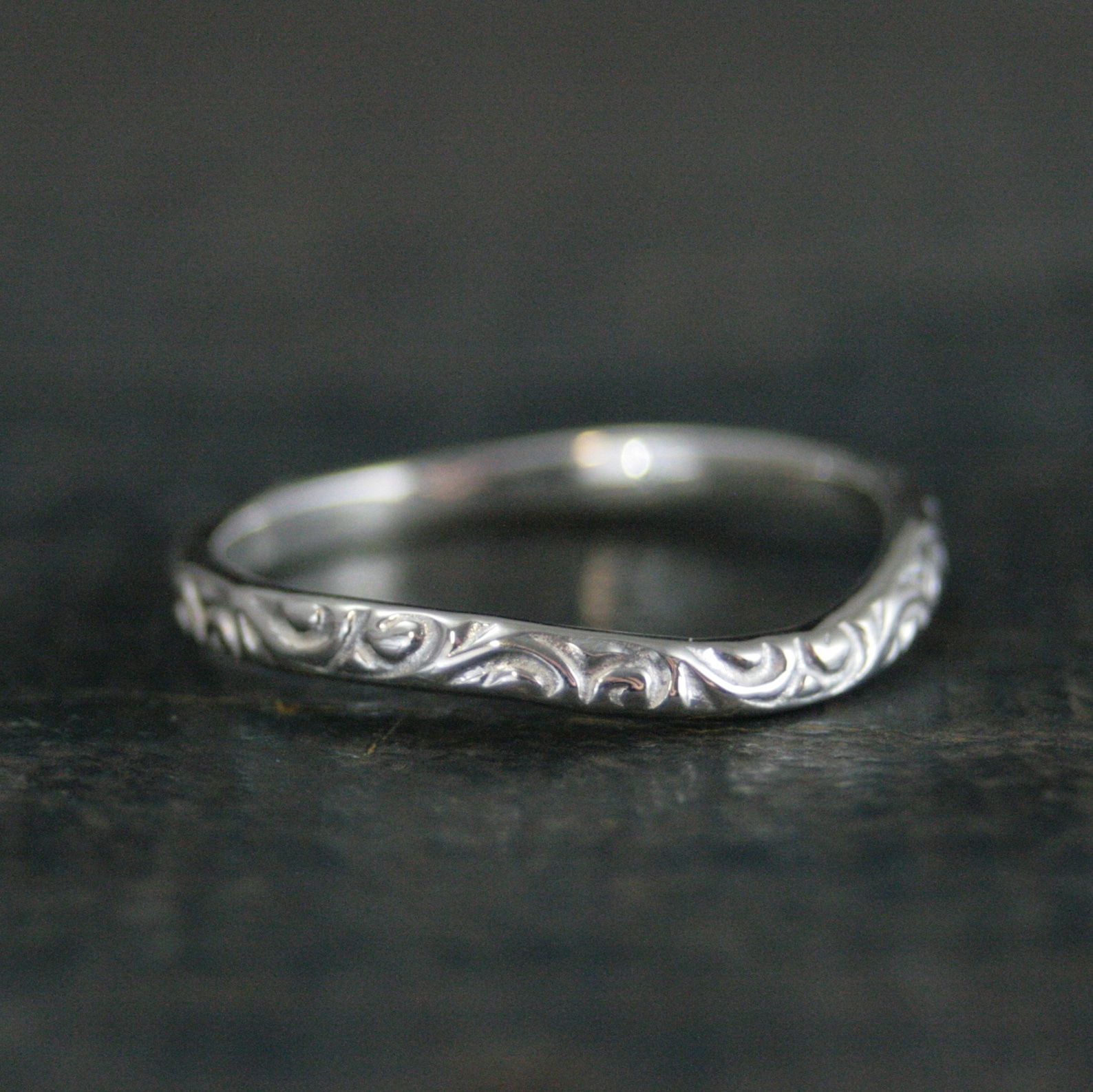 Contoured Band Silver Contour Ring Flourish Design Wedding - Etsy