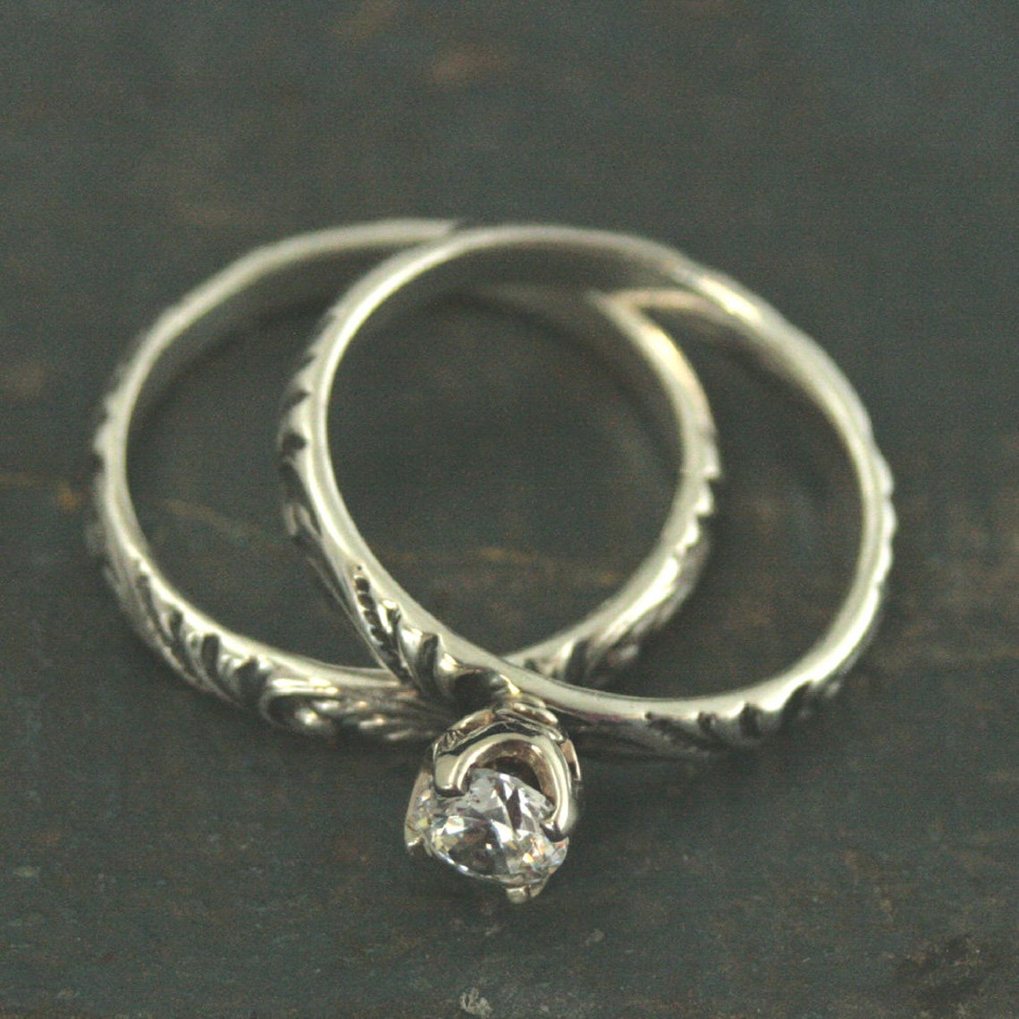 Vintage Engagement Ring Silver Bridal Set Antique Style Ring | Etsy