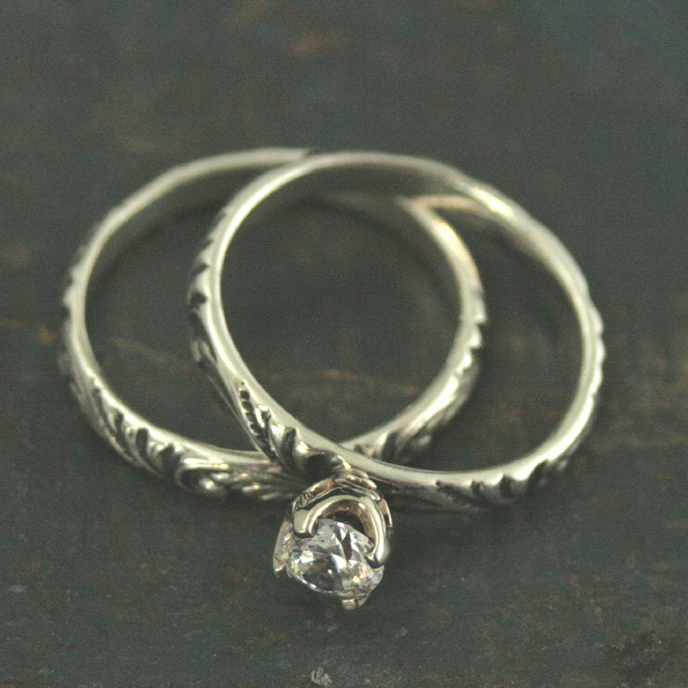 Vintage Engagement Ring Silver Bridal Set Antique Style Ring | Etsy