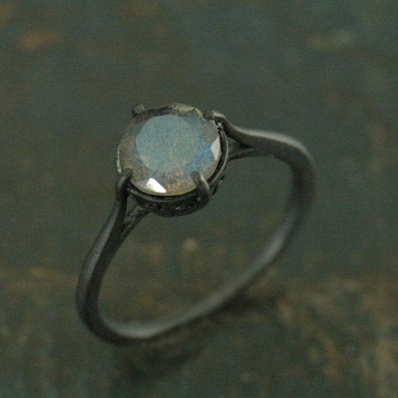 Labradorite Ring Black Silver Ring Alternative Engagement Ring 7mm ...