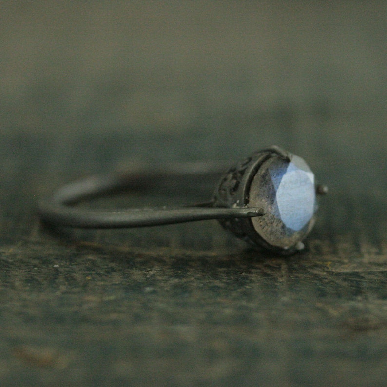Labradorite Ring Black Silver Ring Alternative Engagement Ring 7mm ...