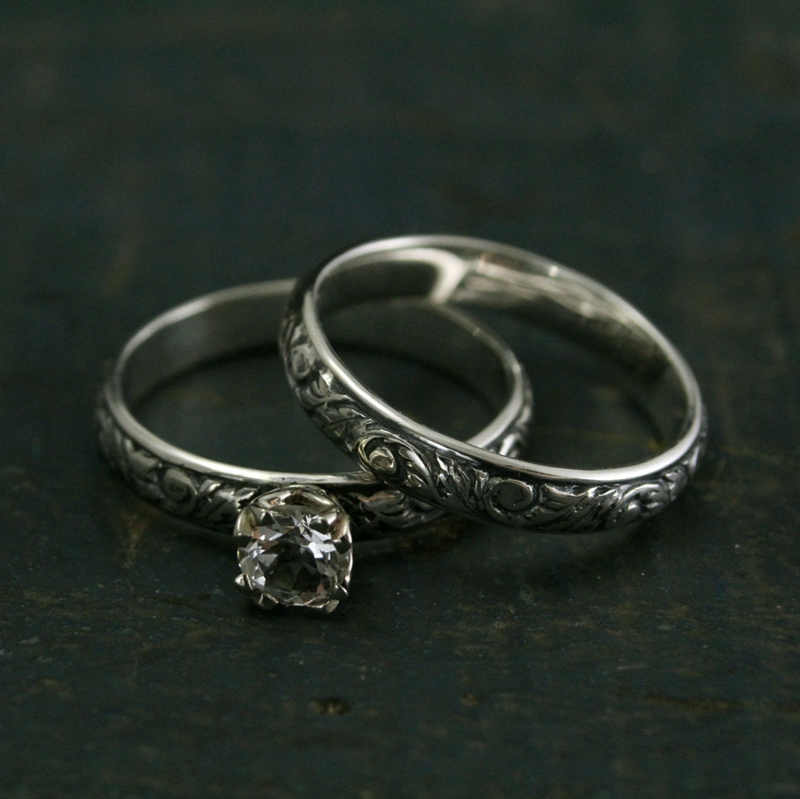 Antique Style Bridal Setvintage Style Engagement Ring and - Etsy