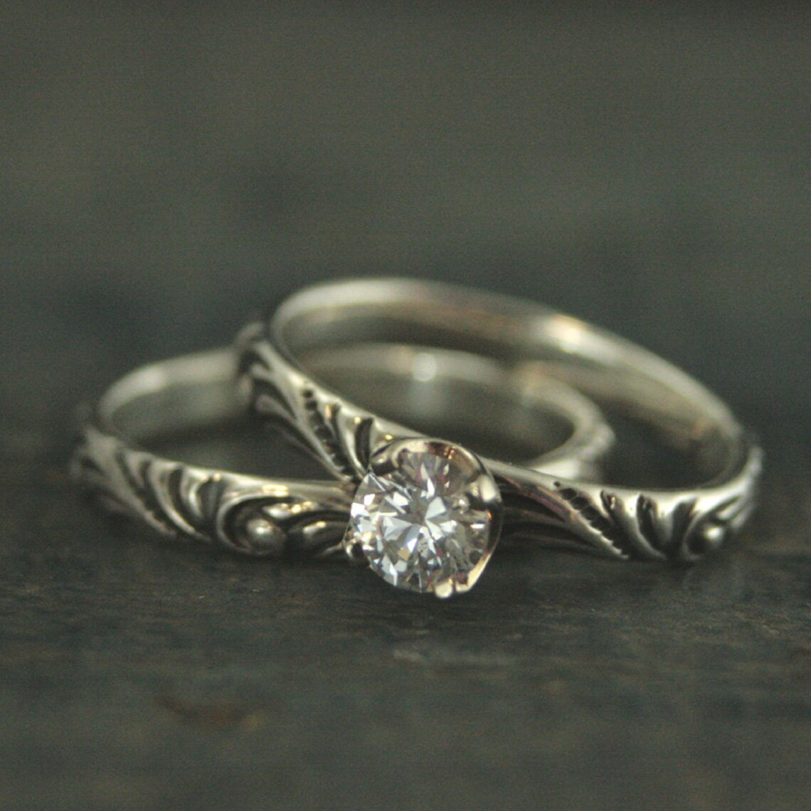 Vintage Engagement Ring Silver Bridal Set Antique Style Ring | Etsy