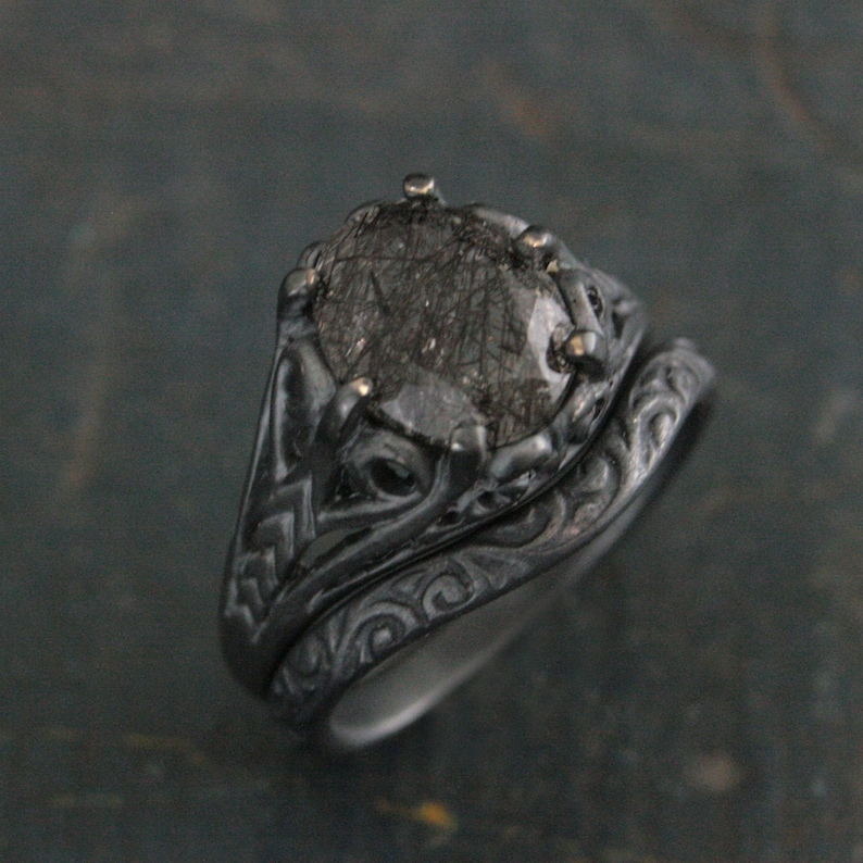 Black Tourmalinated Quartz Ring Black Rutilated Quartz Large 8x10 Oval ...