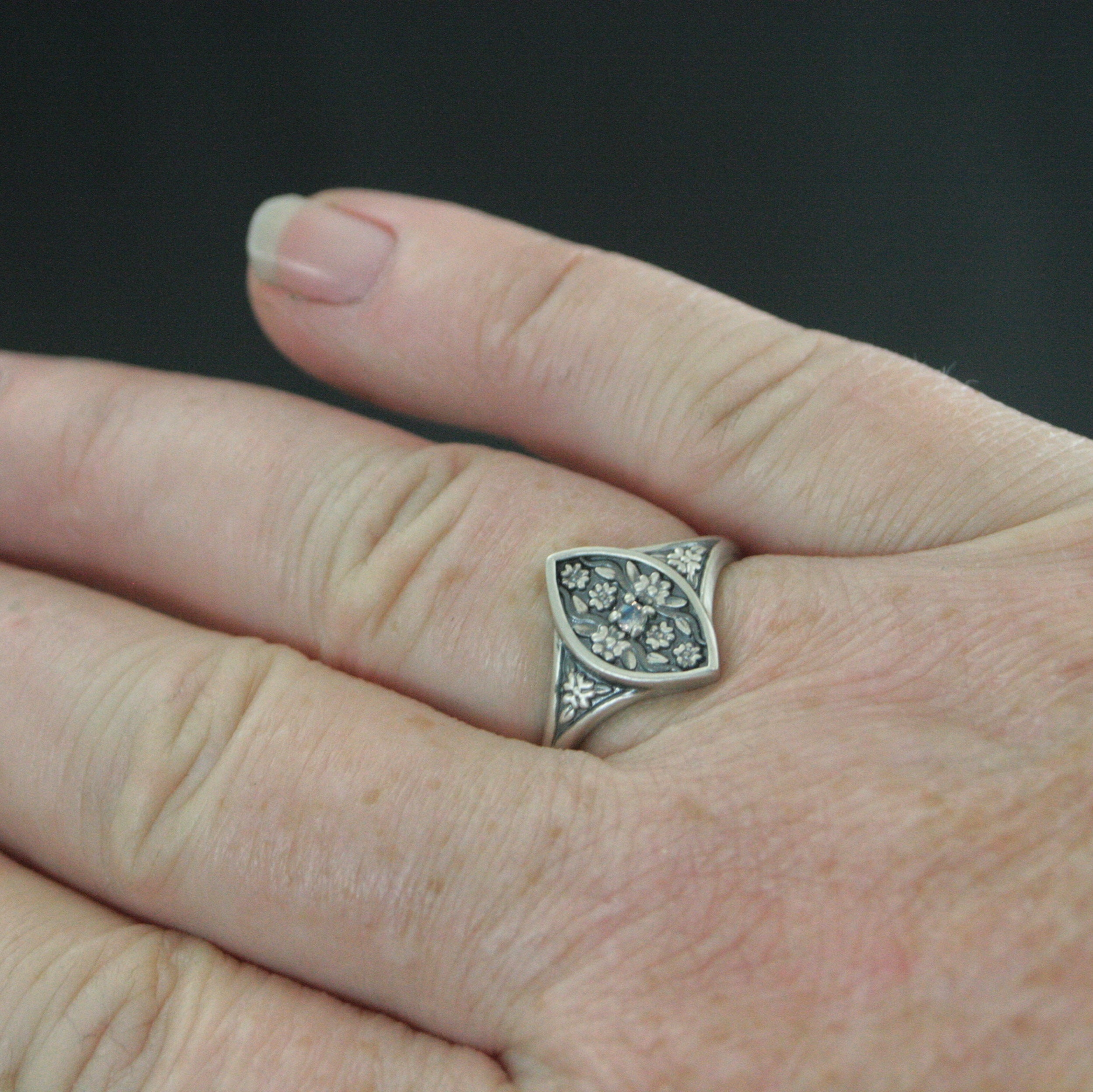 Moonstone Floral Ring Isabela Flower Marquee Silver Ring - Etsy