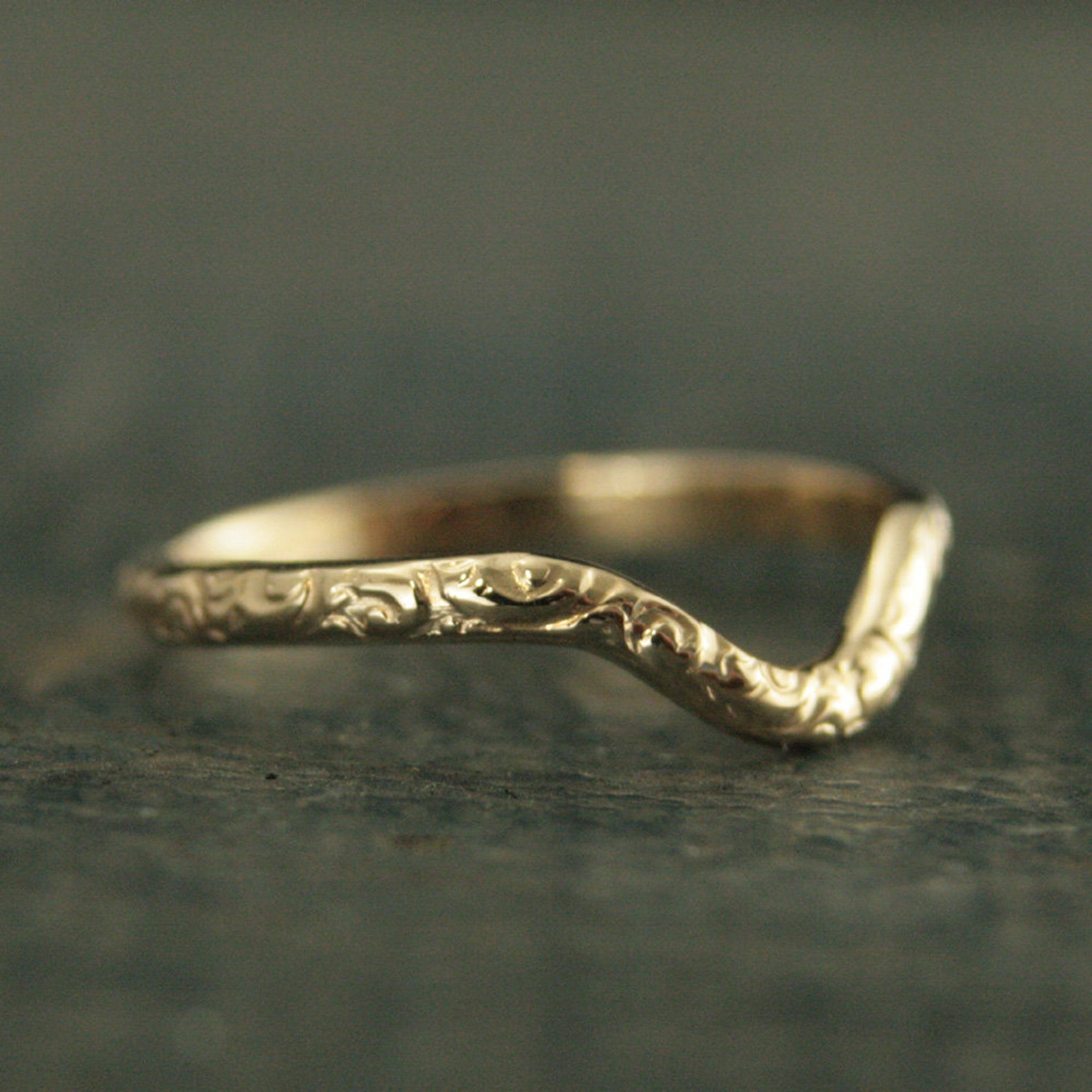 14K Gold Contoured Band Deep Curve Rococo Band Vintage Style Contoured ...