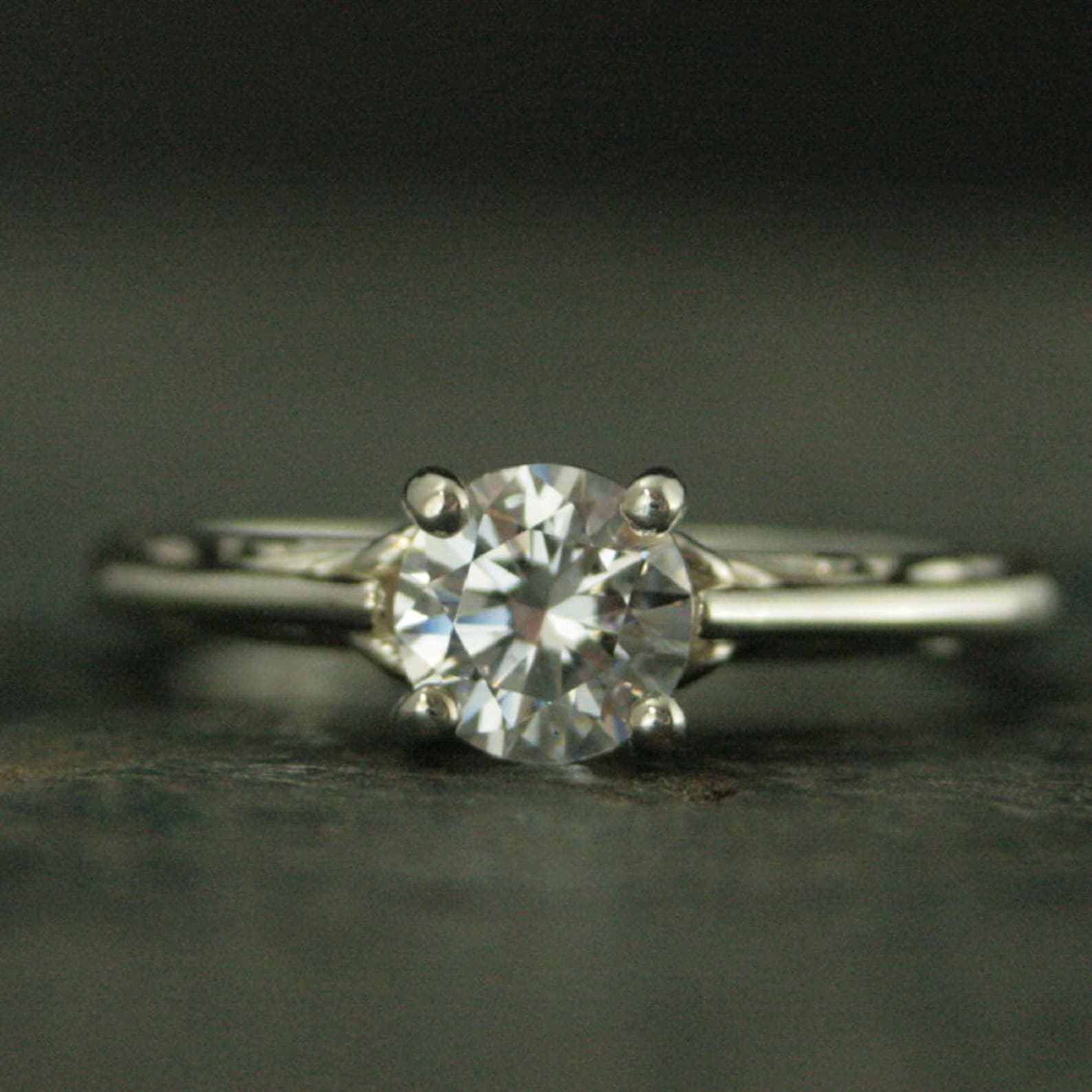 Filigree Engagement Ring Cathedral Solitaire Four Prong Setting Swirl ...