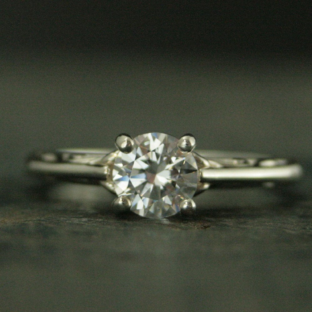 Filigree Engagement Ring Cathedral Solitaire Four Prong Setting Swirl ...