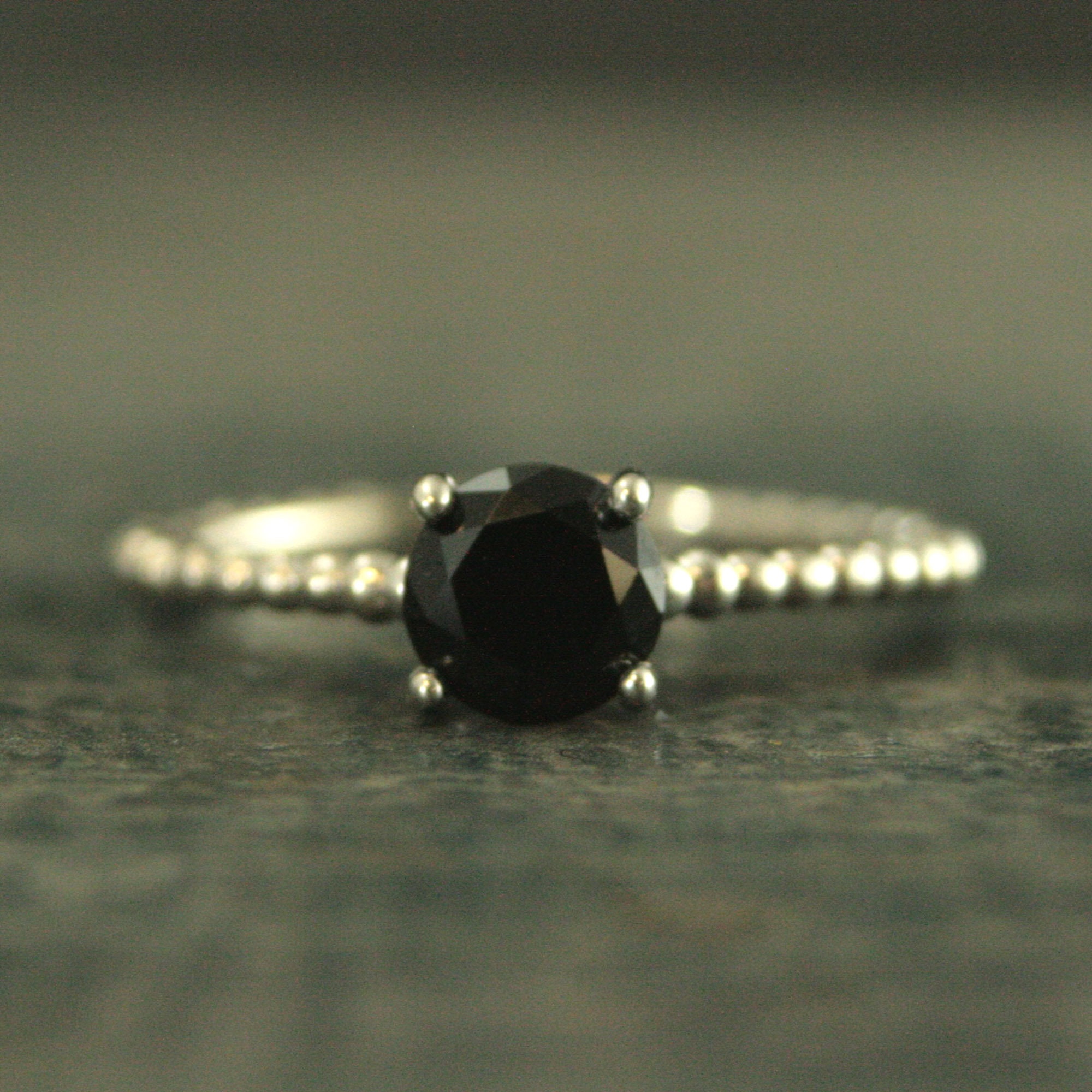 White Gold Beaded Cathedral Solitaire Black Diamond | Etsy