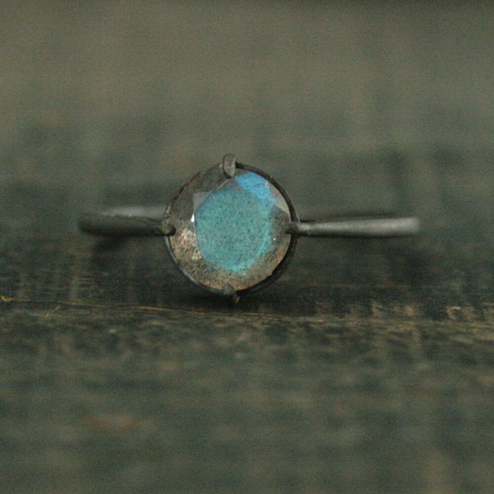 Labradorite Ring Black Silver Ring Alternative Engagement Ring 7mm ...
