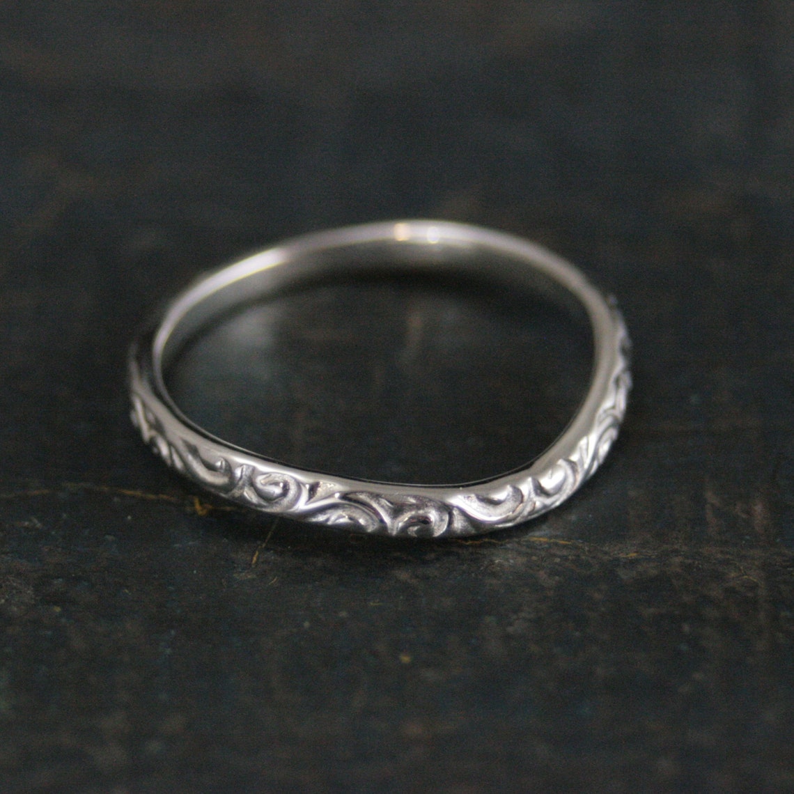 Contoured Band Silver Contour Ring Flourish Design Wedding - Etsy