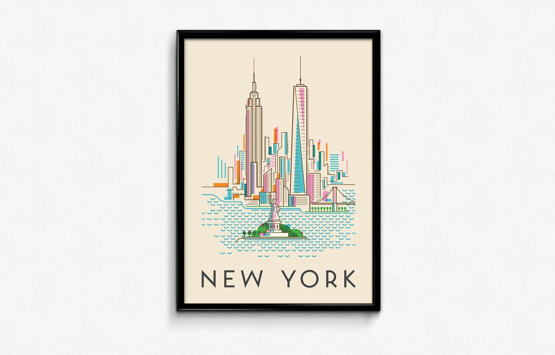 New York Print, New York Poster, New York Vintage Retro Print, New York ...