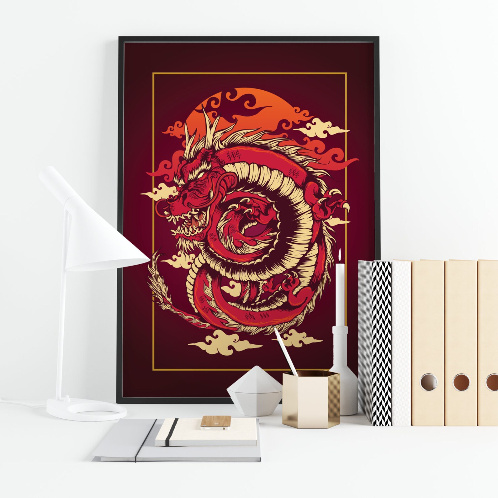 Red Dragon Poster Chinese Japanese Print Traditional Wall | Etsy
