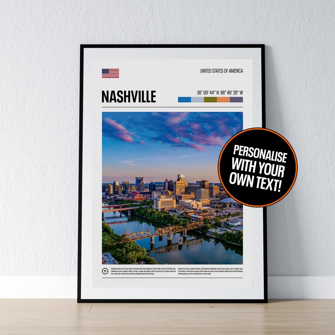 Nashville Poster Nashville Wall Art Nashville Coordinates Tennessee USA ...