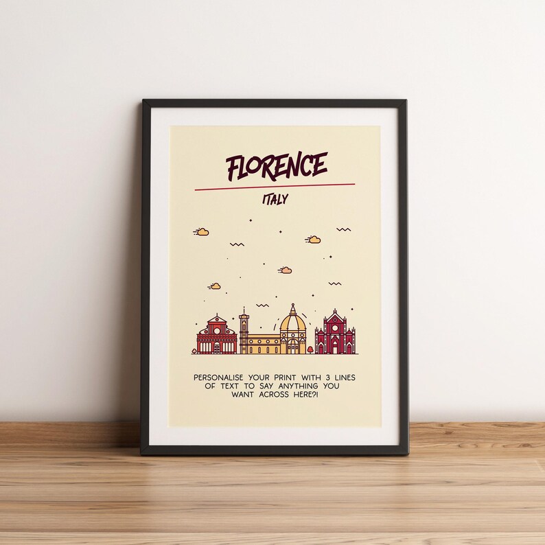 Personalised Florence Print – Modern Minimal City Skyline Poster ...