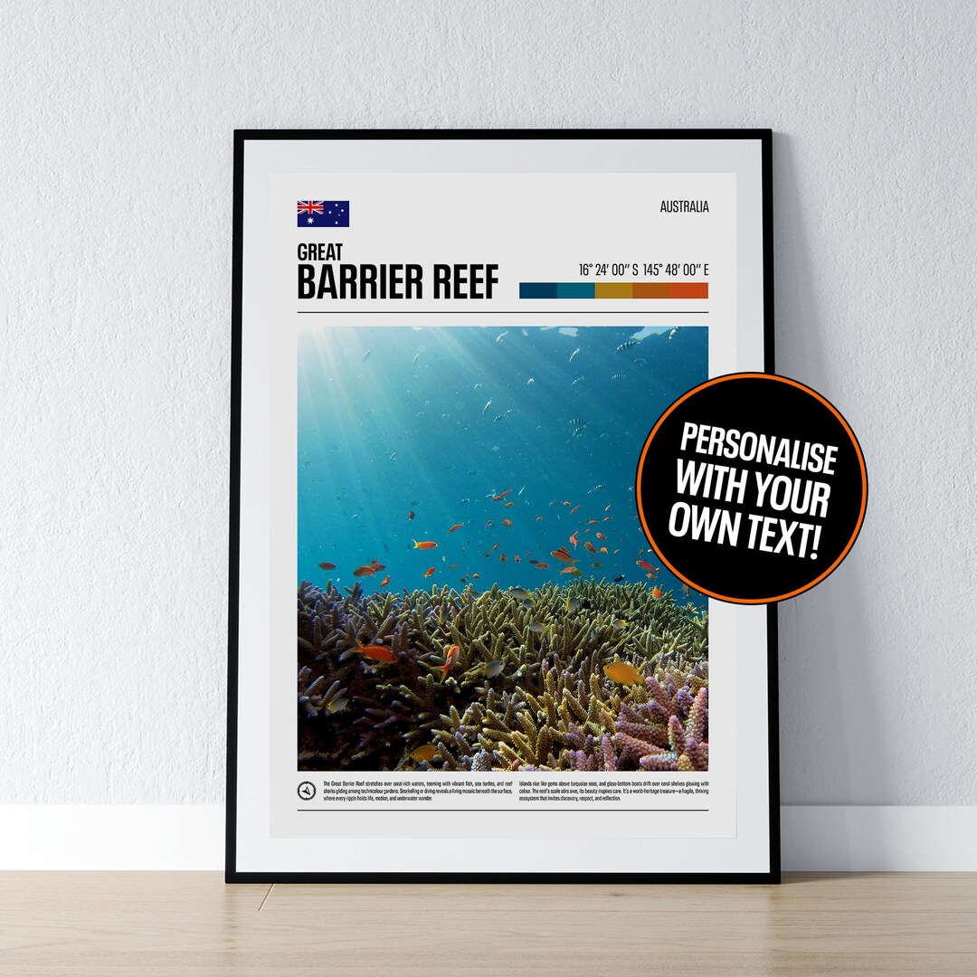 Great Barrier Reef Poster Coral Reef Wall Art Australia Coordinates ...