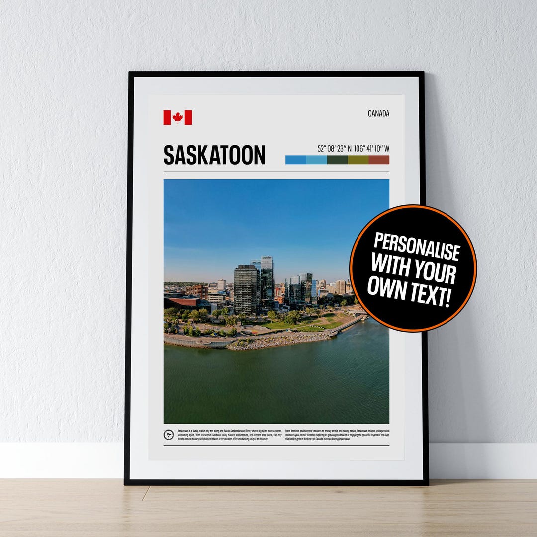 Saskatoon Poster Saskatoon Wall Art Saskatoon Coordinates Canada Photo ...