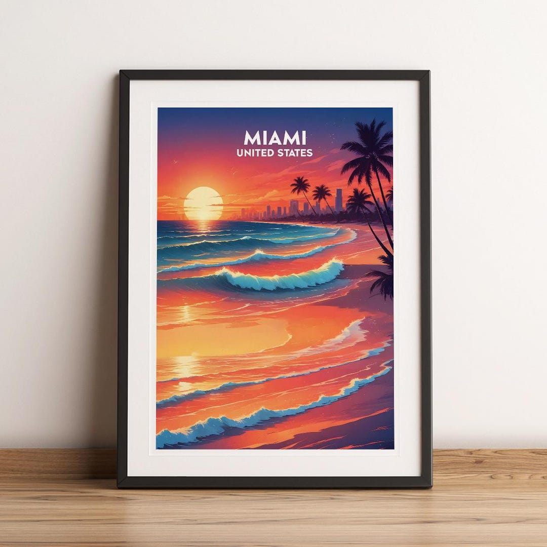 Miami Print, Miami Poster, Miami Vintage Retro Print, Miami Vintage ...