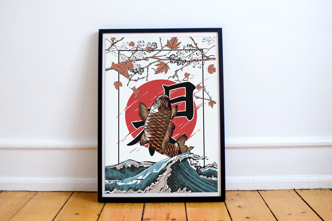 Koi Fish Poster Japanese Print Traditional Chinese Wall - Etsy