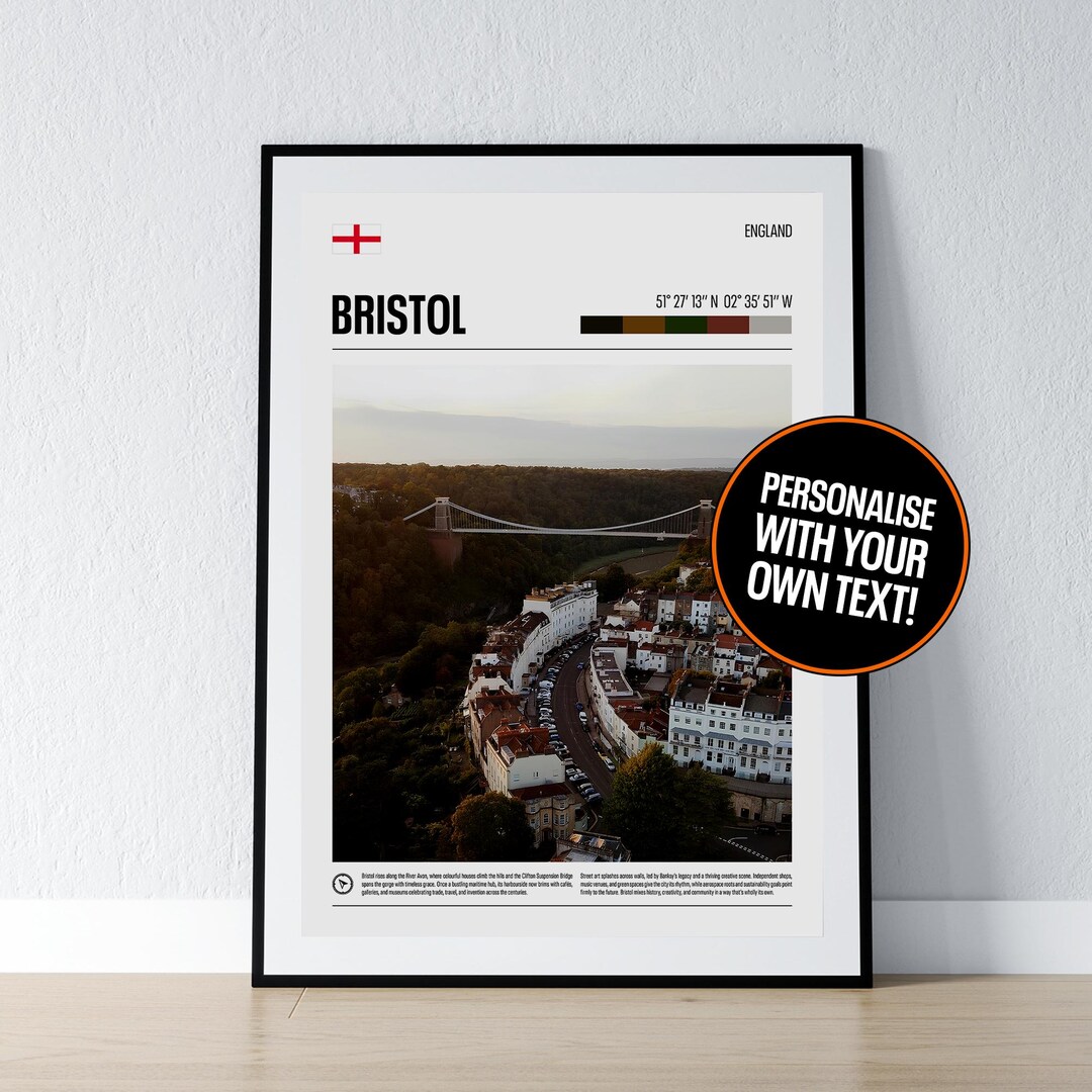 Bristol Poster Bristol Wall Art Bristol Coordinates England Photo Print ...