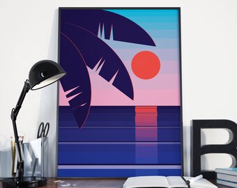 Retro Sunset Print - Etsy