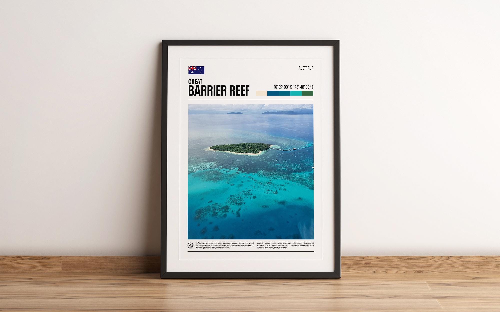 Great Barrier Reef Poster Coral Reef Wall Art Australia Coordinates ...