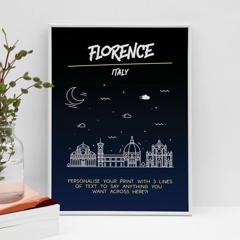 Personalised Florence Print – Modern Minimal City Skyline Poster ...