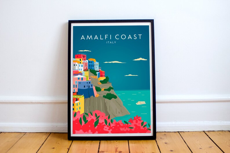 Amalfi Coast Vintage Travel Style Poster Italy Print Wall - Etsy