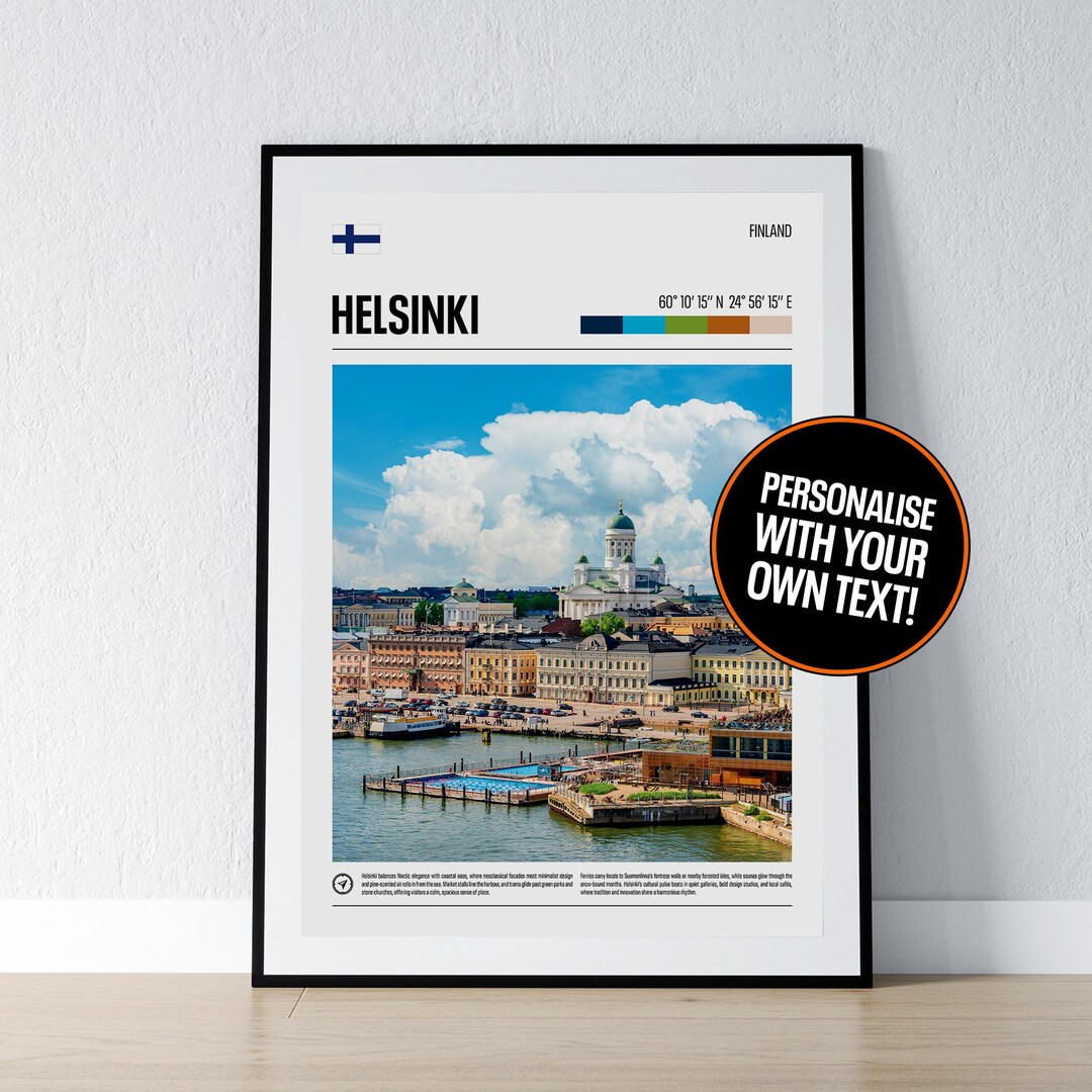 Helsinki Poster Helsinki Wall Art Helsinki Coordinates Finland Photo ...