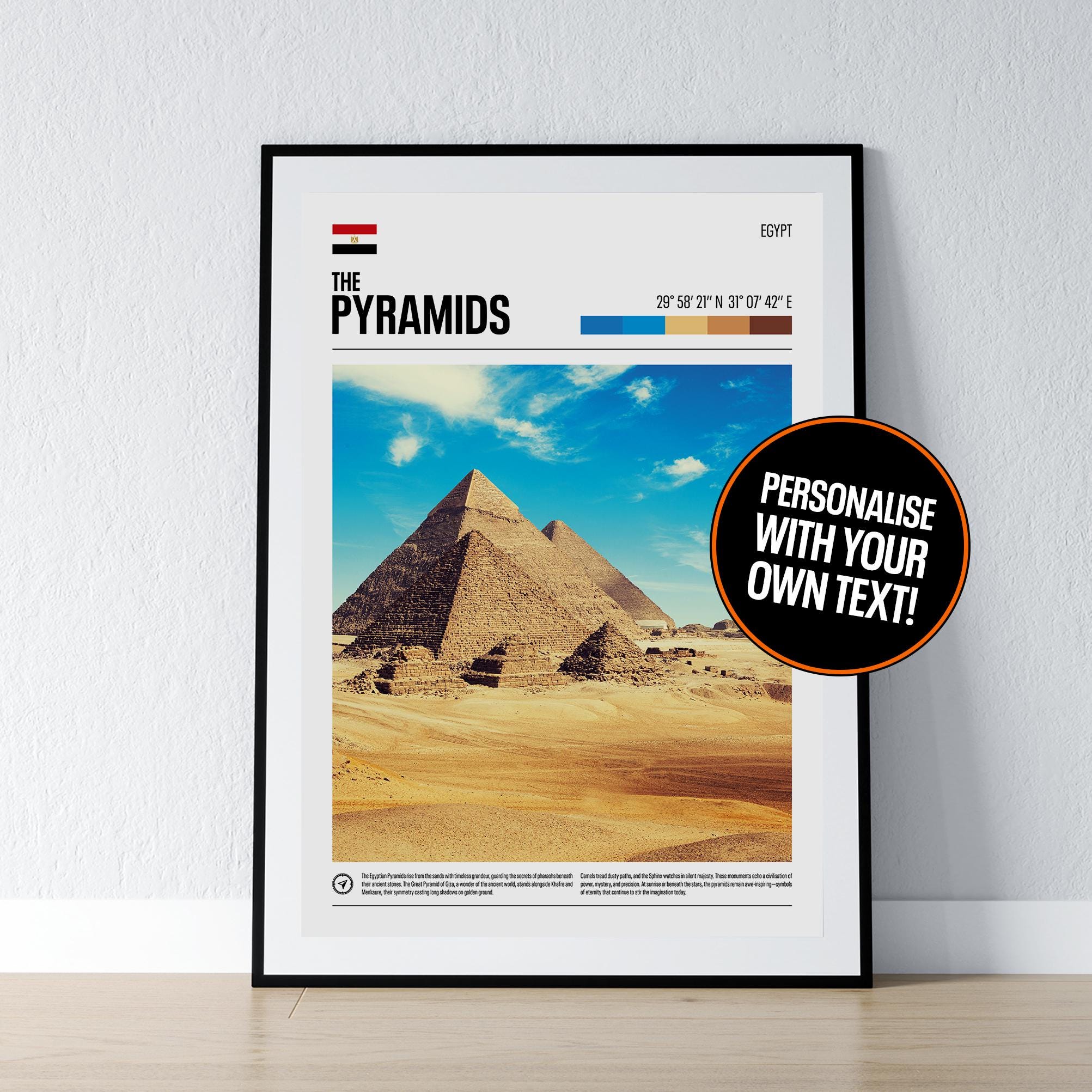 Pyramids of Giza Cairo Poster Cairo Pyramids Wall Art Cairo Coordinates ...