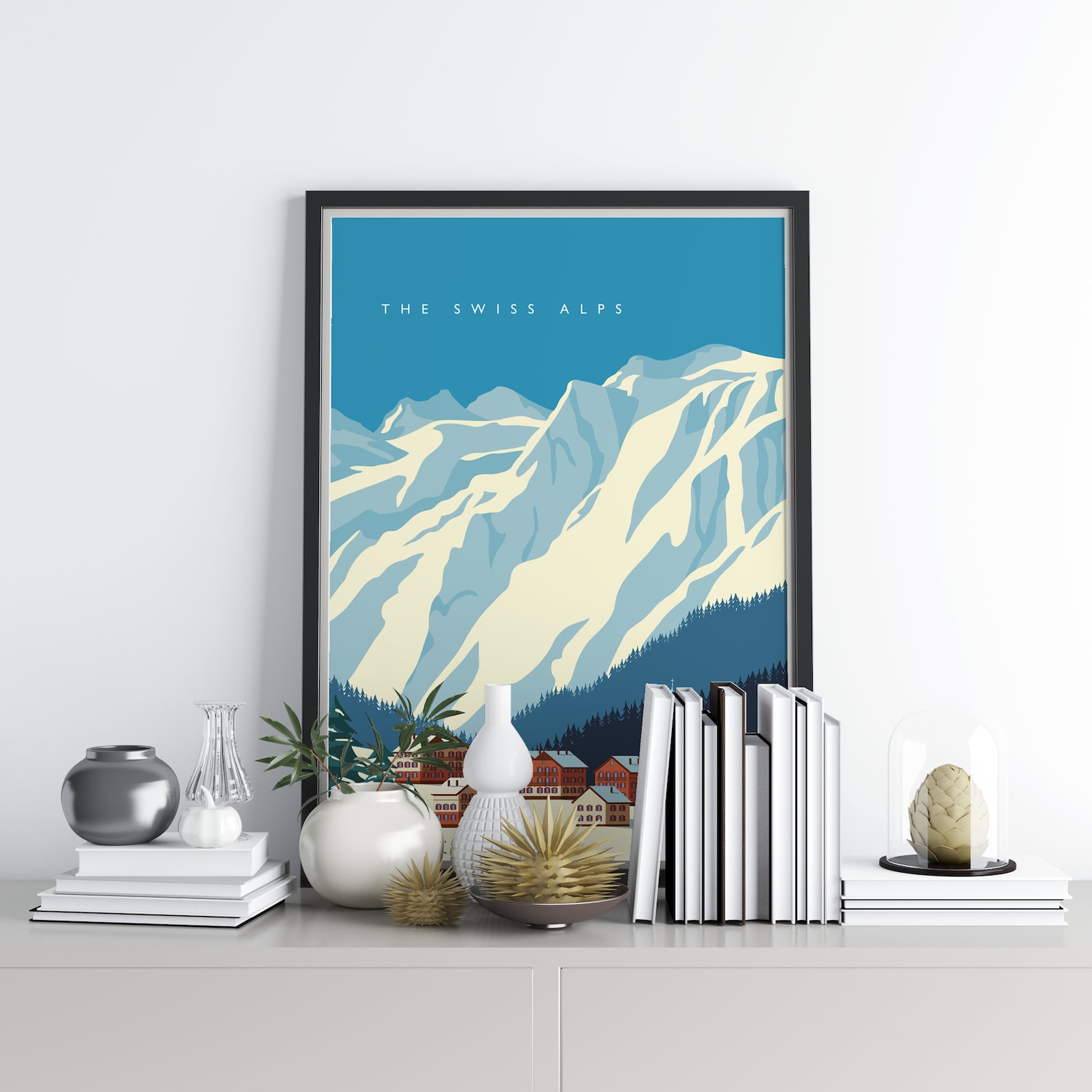 Swiss Alps Vintage Style Mountains Poster - Austria, Switzerland ...