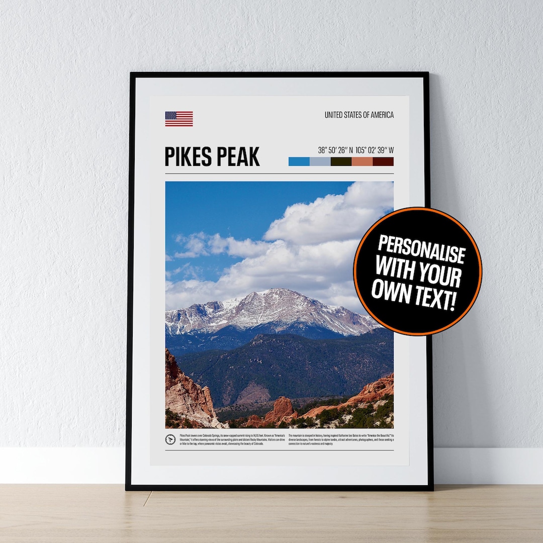 Pikes Peak Poster Pikes Peak Wall Art Pikes Peak Coordinates Colorado ...