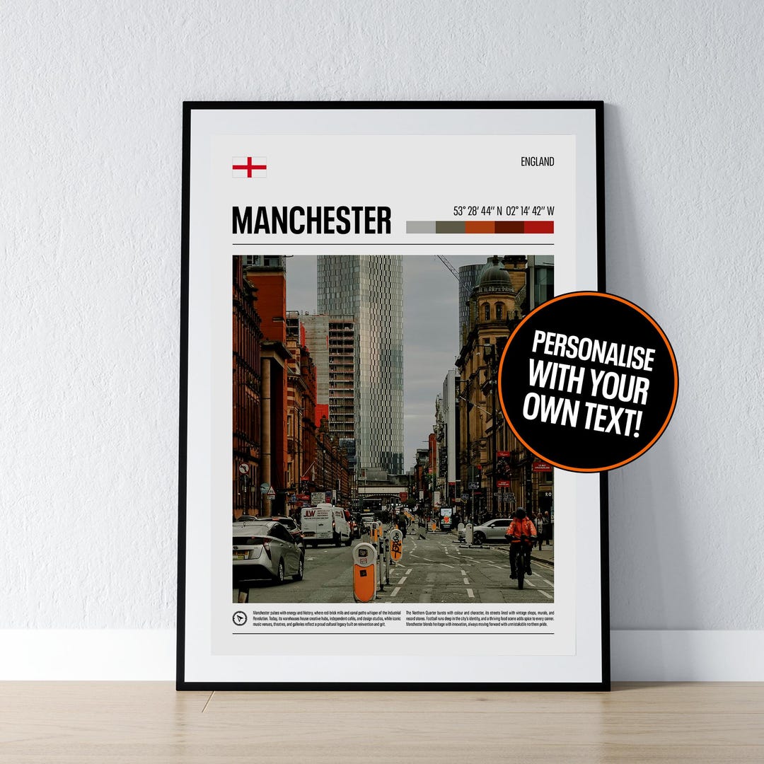 Manchester Poster Manchester Wall Art Manchester Coordinates England ...