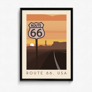 Route 66 Print, Route 66 Poster, Route 66 Vintage Retro Print, Route 66 ...