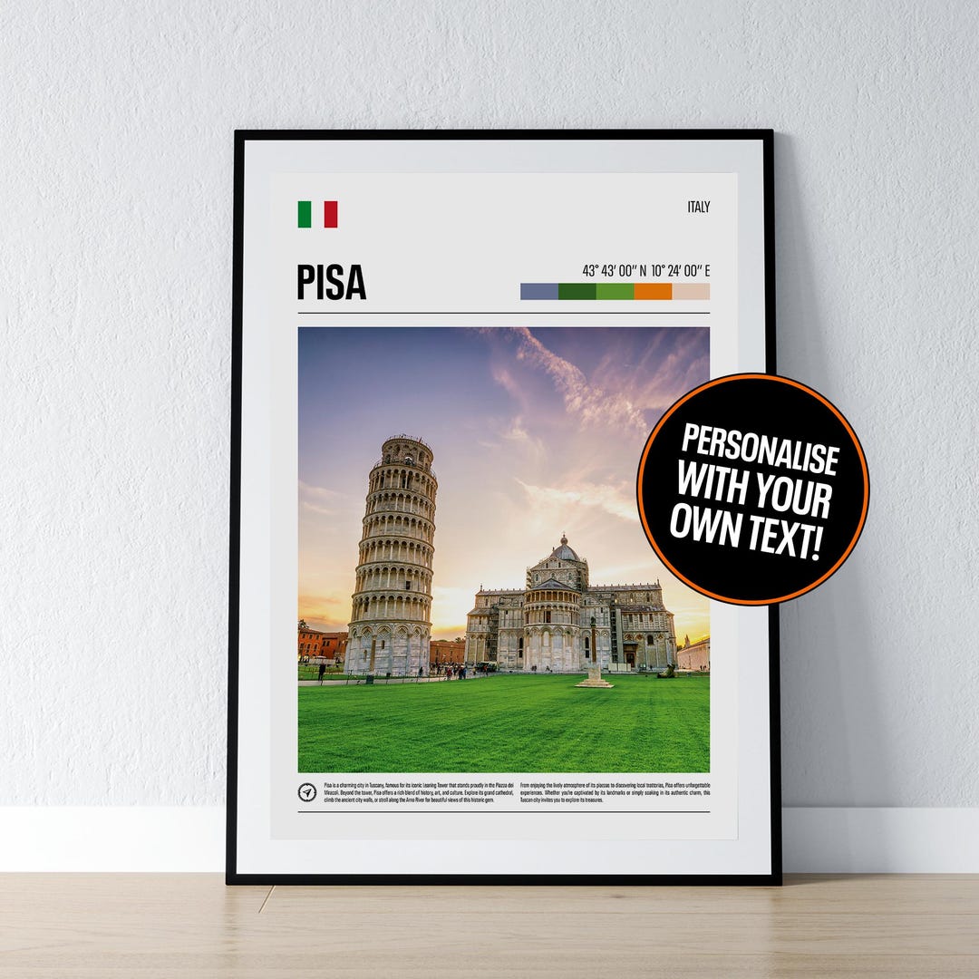 Pisa Poster Leaning Tower of Pisa Wall Art Italy Coordinates Photo ...