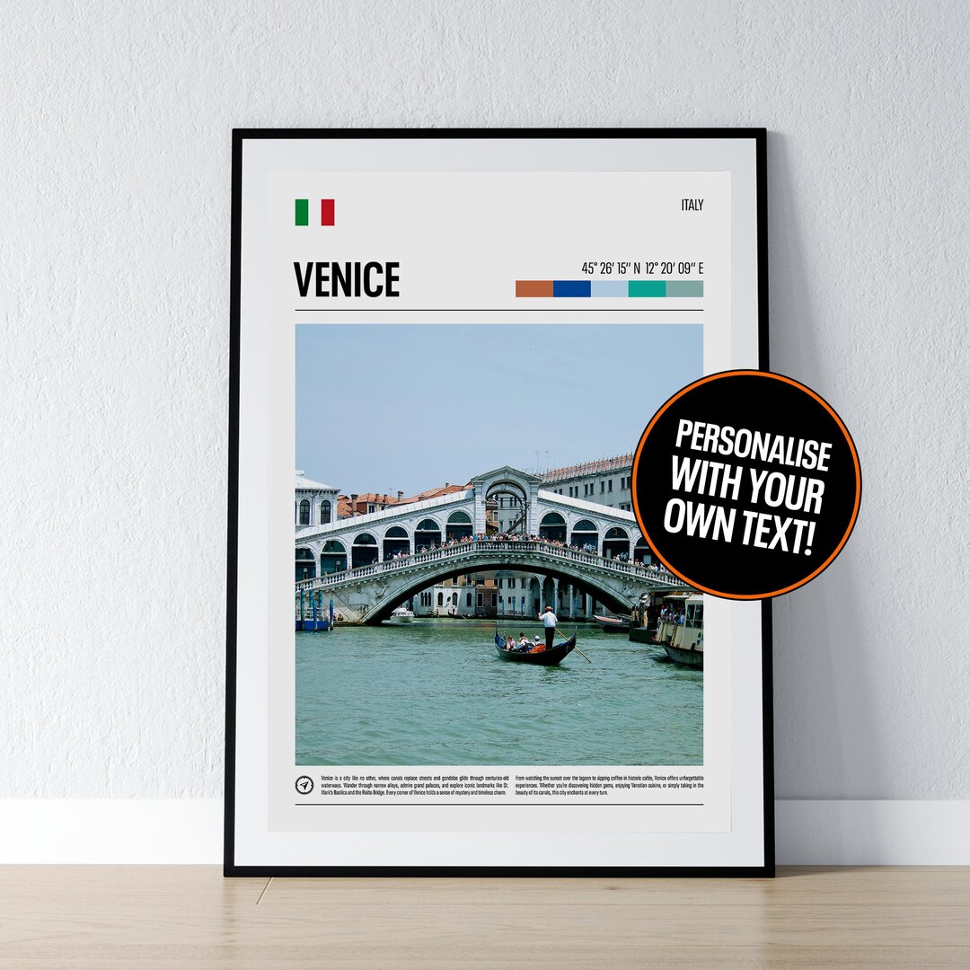 Venice Poster Venice Rialto Bridge Wall Art Venice Coordinates Italy ...