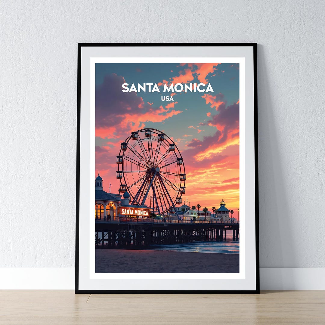 Santa Monica Poster Los Angeles Print California Wall Art Gift Travel ...