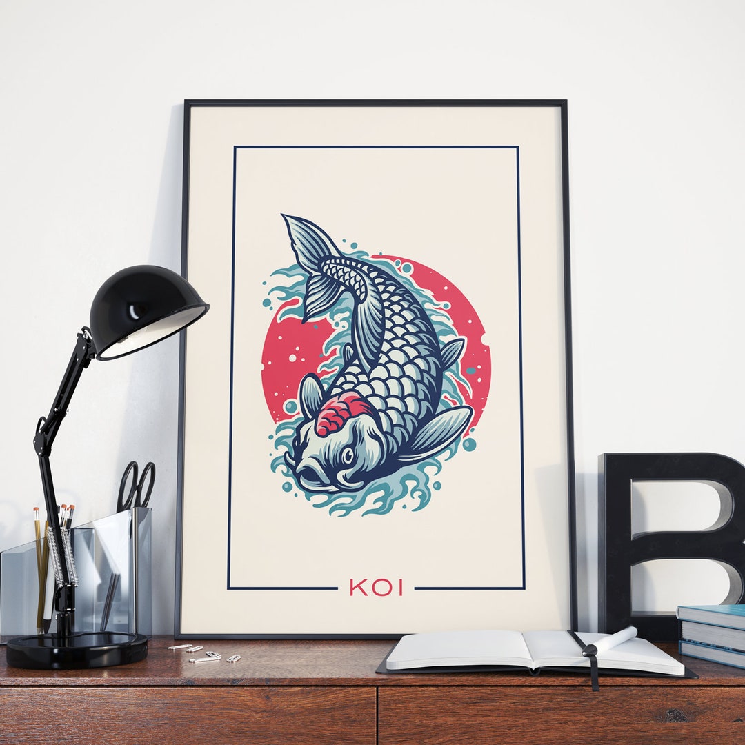 Koi Fish Poster Japanese Print Traditional Chinese Wall - Etsy