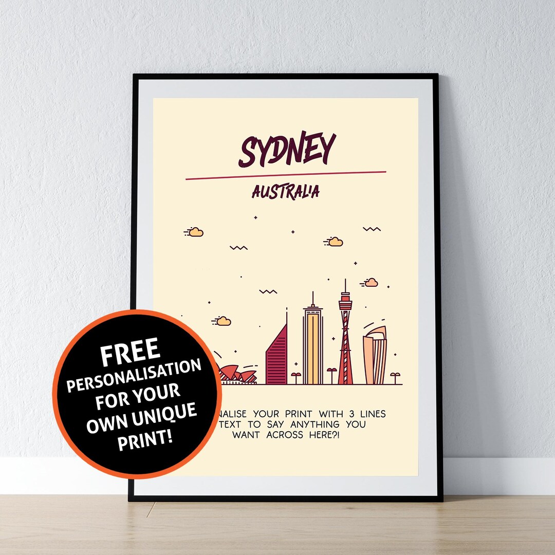 Personalised Sydney Print – Modern Minimal City Skyline Poster, Custom ...