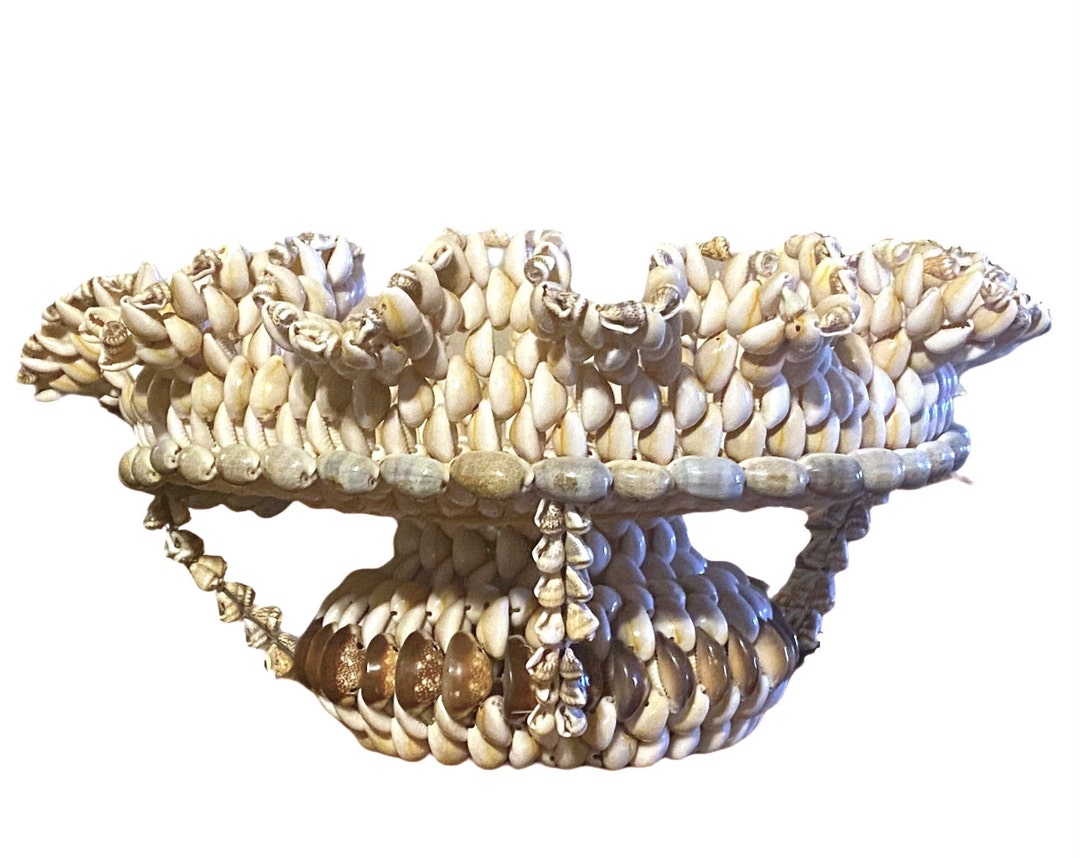 Vintage Cowry Shell Basket, Large Seashell Bowl, Coastal Decor, FREE ...
