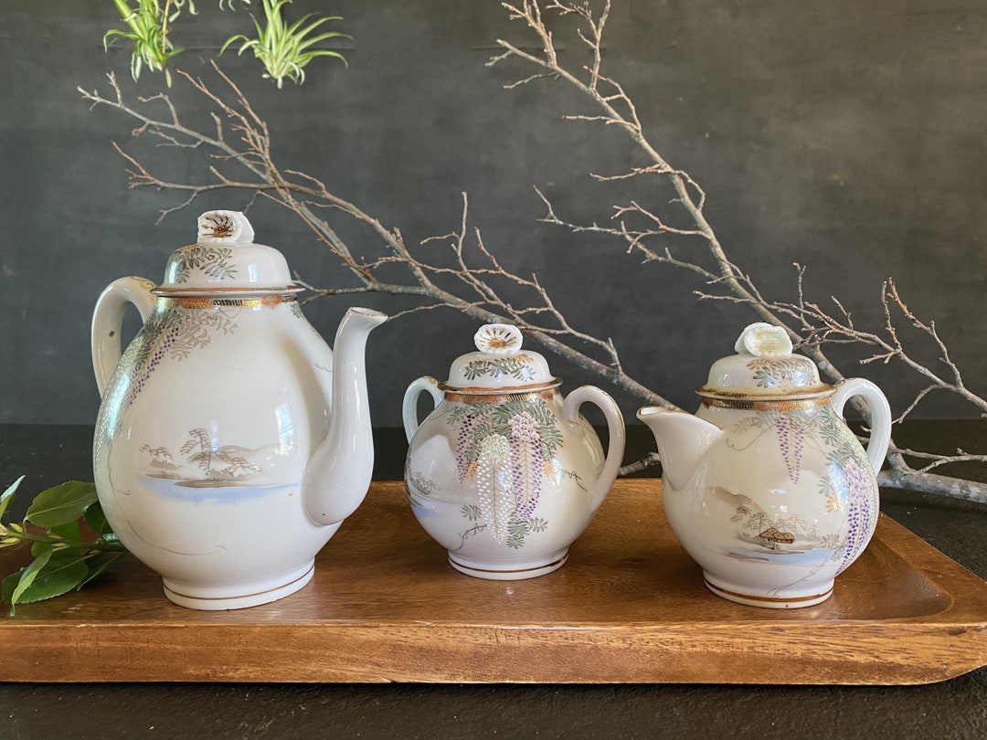 Antique Japanese Tea Set, Eggshell Porcelain With Wisteria, FREE ...