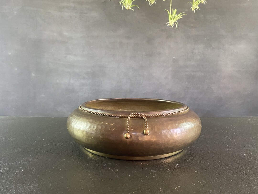 Extra Large Brass Jardiniere, Round Flat Planter, FREE SHIPPING in the ...