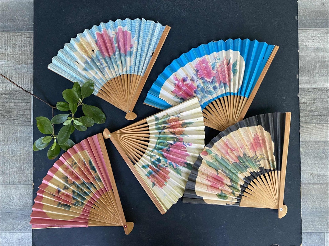 Vintage Folding Fan, Paper With Wood Slats, 1950s Hand Fan - Etsy