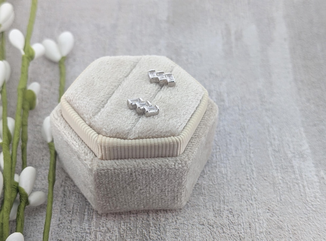 Triple Rectangular Studs Minimalist Cubic Zirconia Stud Earrings 925 ...