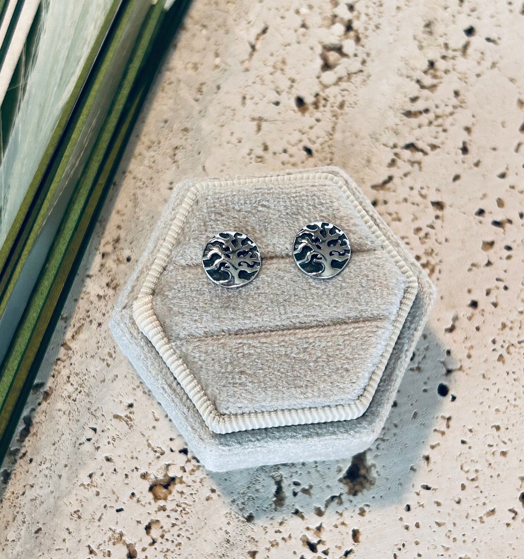 Tree of Life Stud Earrings. 925 Sterling Silver Studs. Minimalist Tree ...