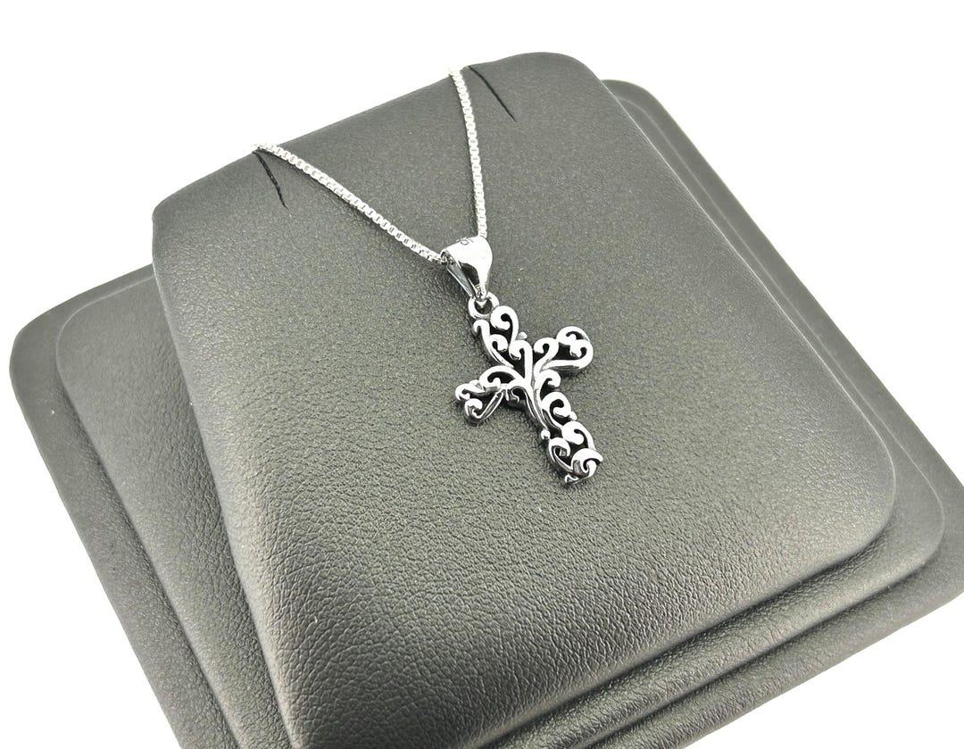 925 Sterling Silver Swirl Design Cross Pendant Necklace - Religious Christian Jewelry Gift for ...